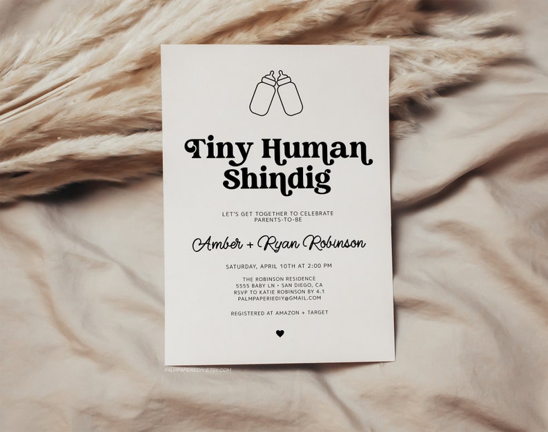 Tiny Human Shindig Invitation Funny Baby Shower Invites Coed - Etsy