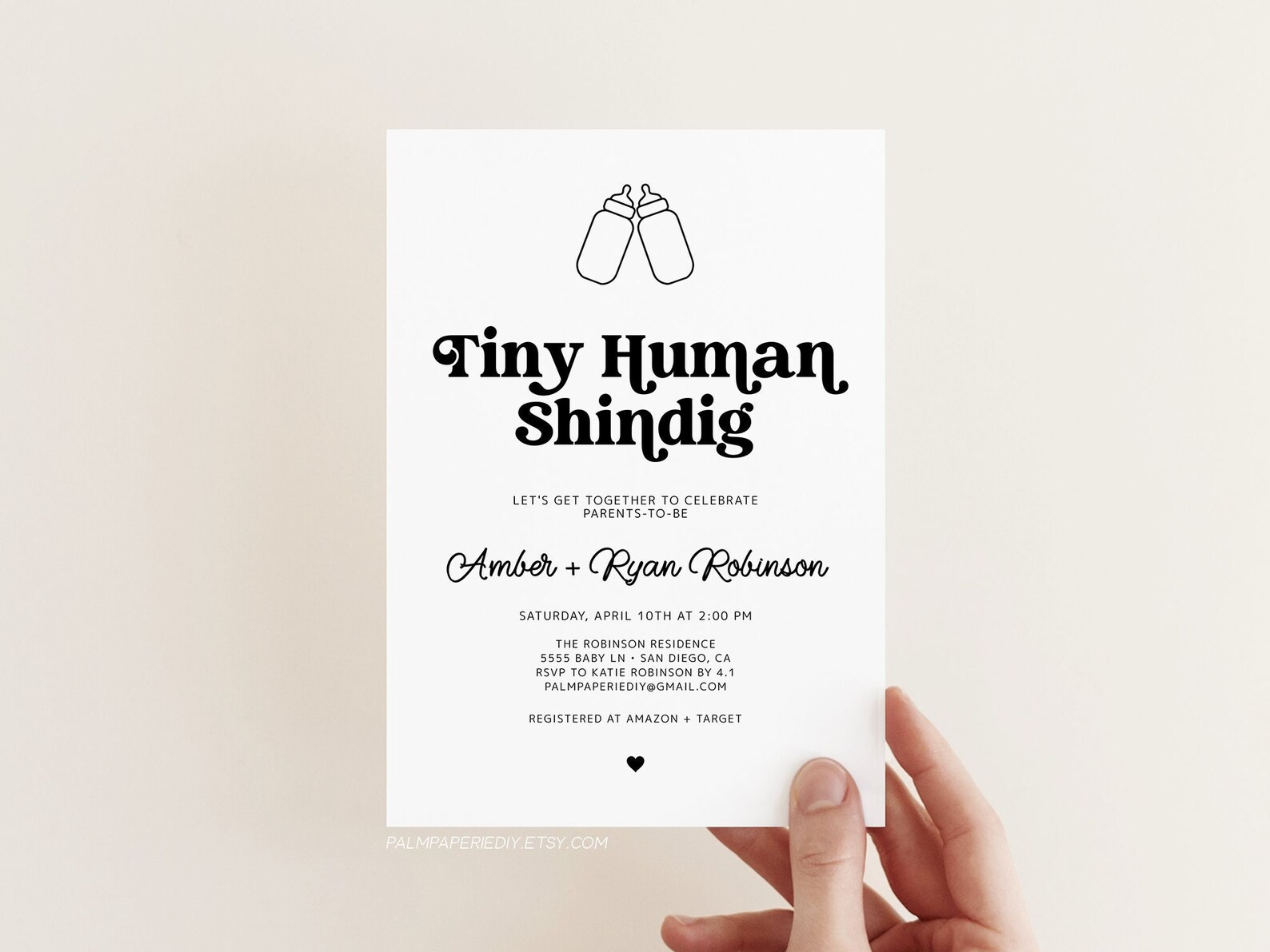 Tiny Human Shindig Invitation, Funny Baby Shower Invites, Coed Couples ...
