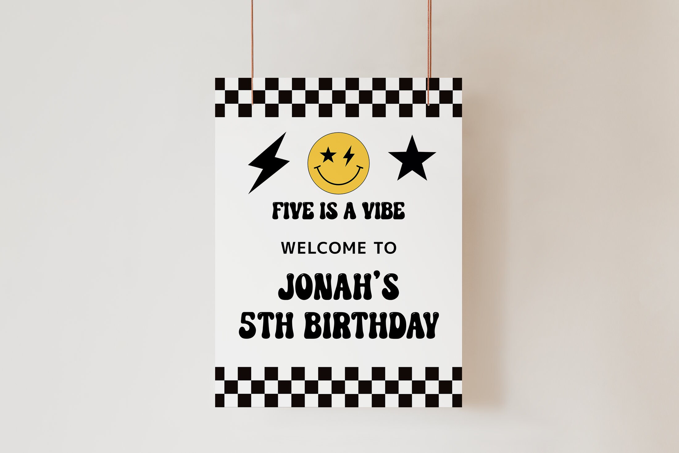 Five is a Vibe Birthday Welcome Sign Template, 5th Bday Boy, Signage ...