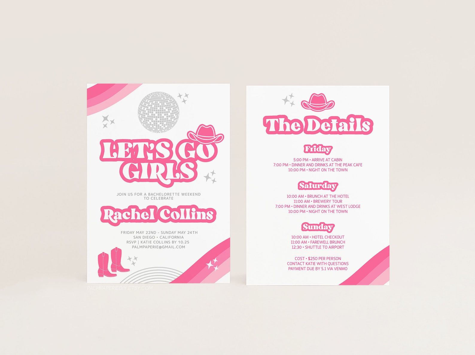 Let's Go Girls Bachelorette Invitation, Itinerary, Invite Template ...