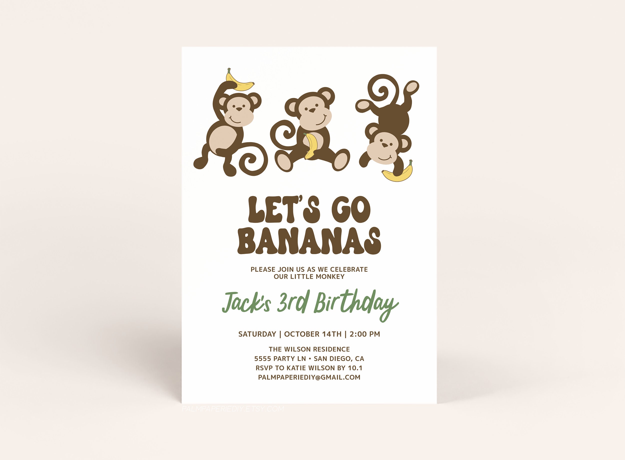 Monkey Theme Birthday Invitation, Template, Lets Go Bananas Invite ...