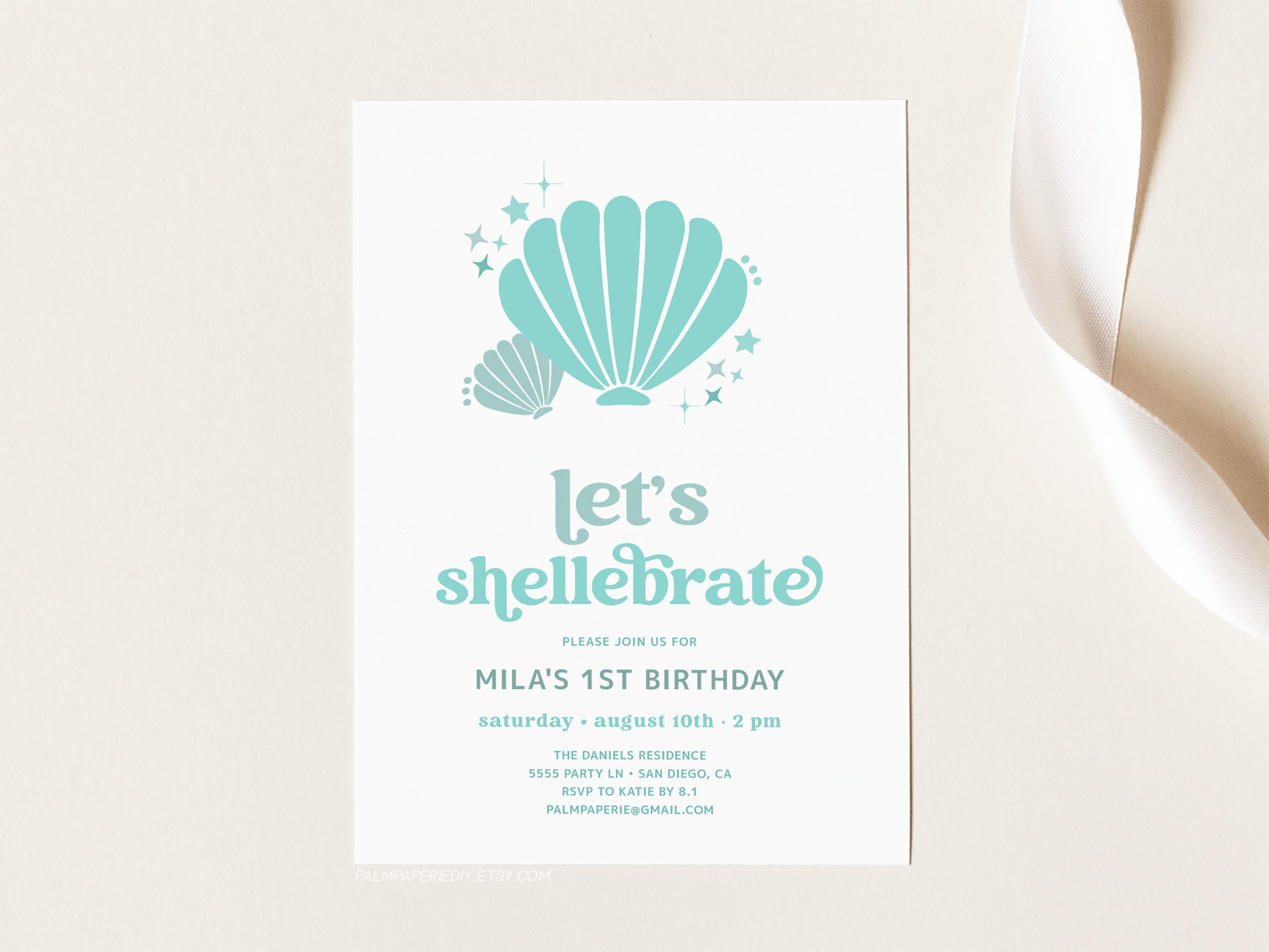 Sea Shell Birthday Invitation Girl Party Invites - Etsy