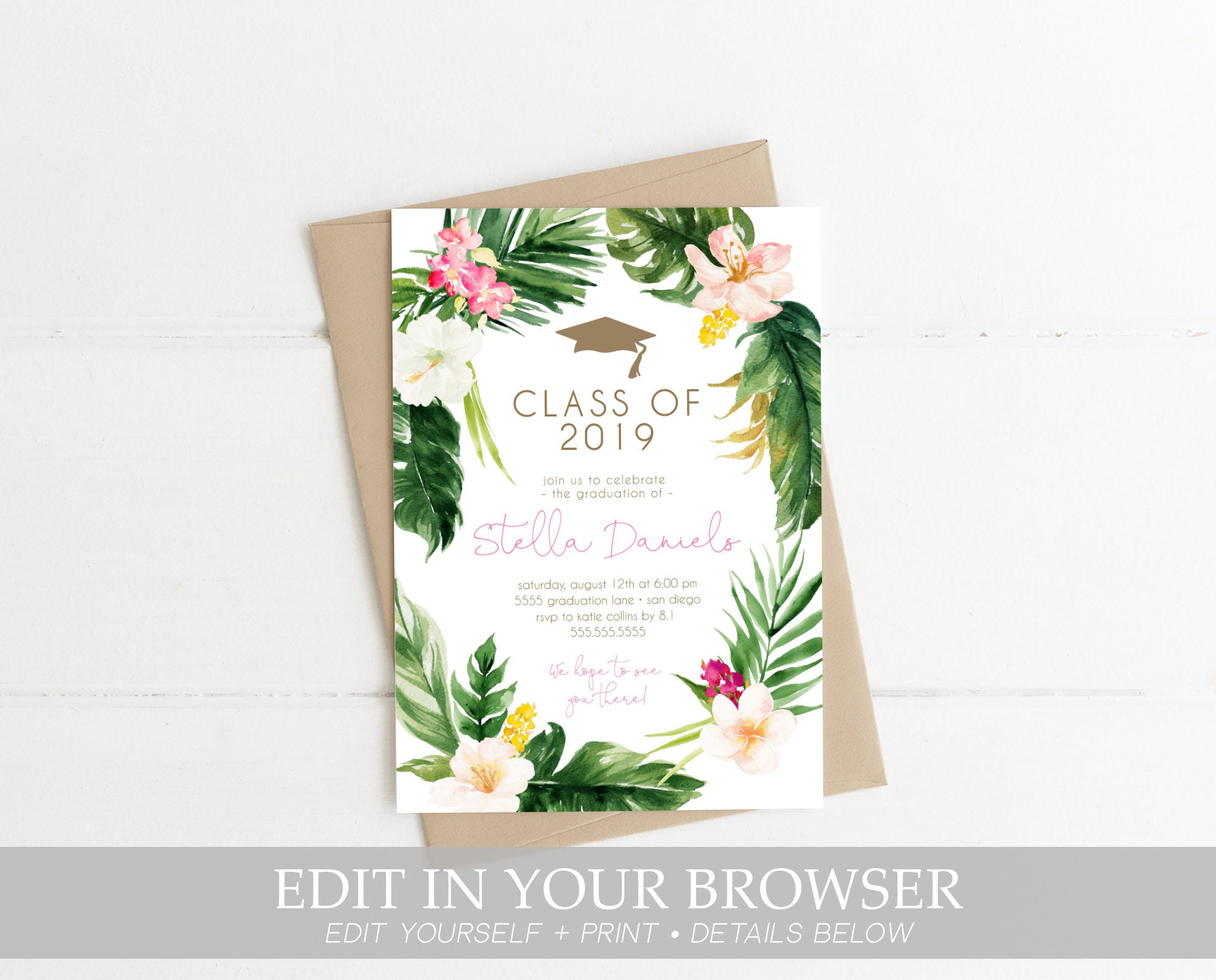 Graduation Invitation Tropical Instant Download Grad Party | Etsy