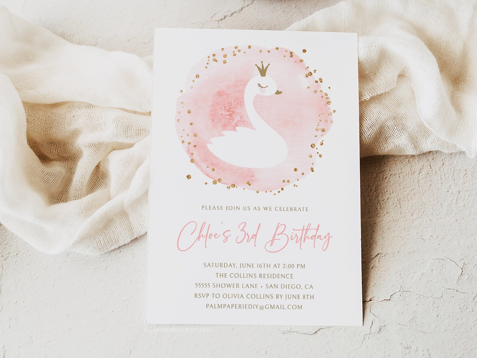 Swan Birthday Invitation Girl, Swan Princess Invite, Digital Download ...