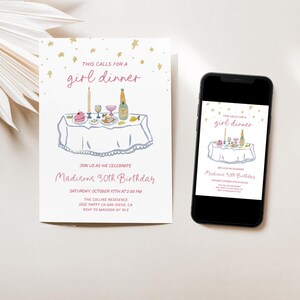 Girl Dinner Invitation, Birthday Dinner Party for Women, Digital ...
