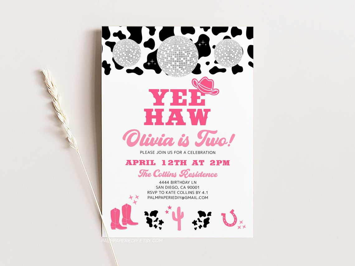 Disco Cowgirl Birthday Invitation Editable Template Space - Etsy