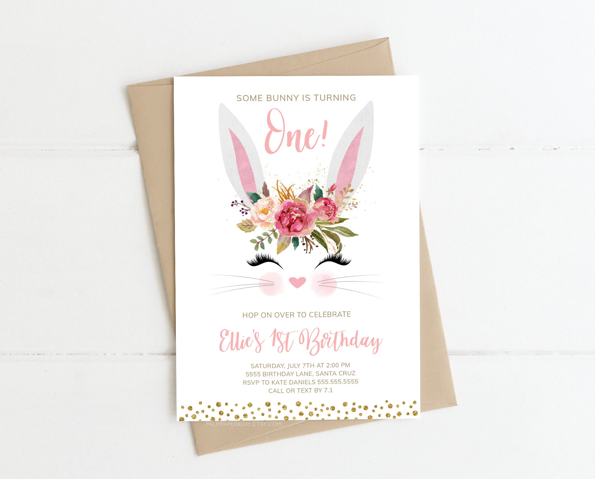 Bunny Birthday Invitation Download Girl Invite Spring - Etsy
