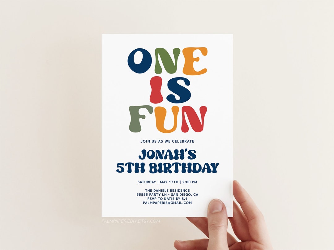 One is Fun Invitation, 1st Birthday Party Invites, Digital Download ...