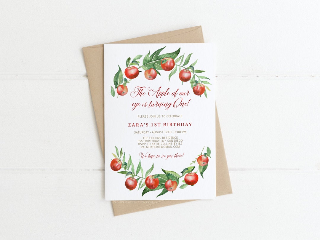 Apple Birthday Invitation, Digital Download, 1st, Invites, Apple of My ...