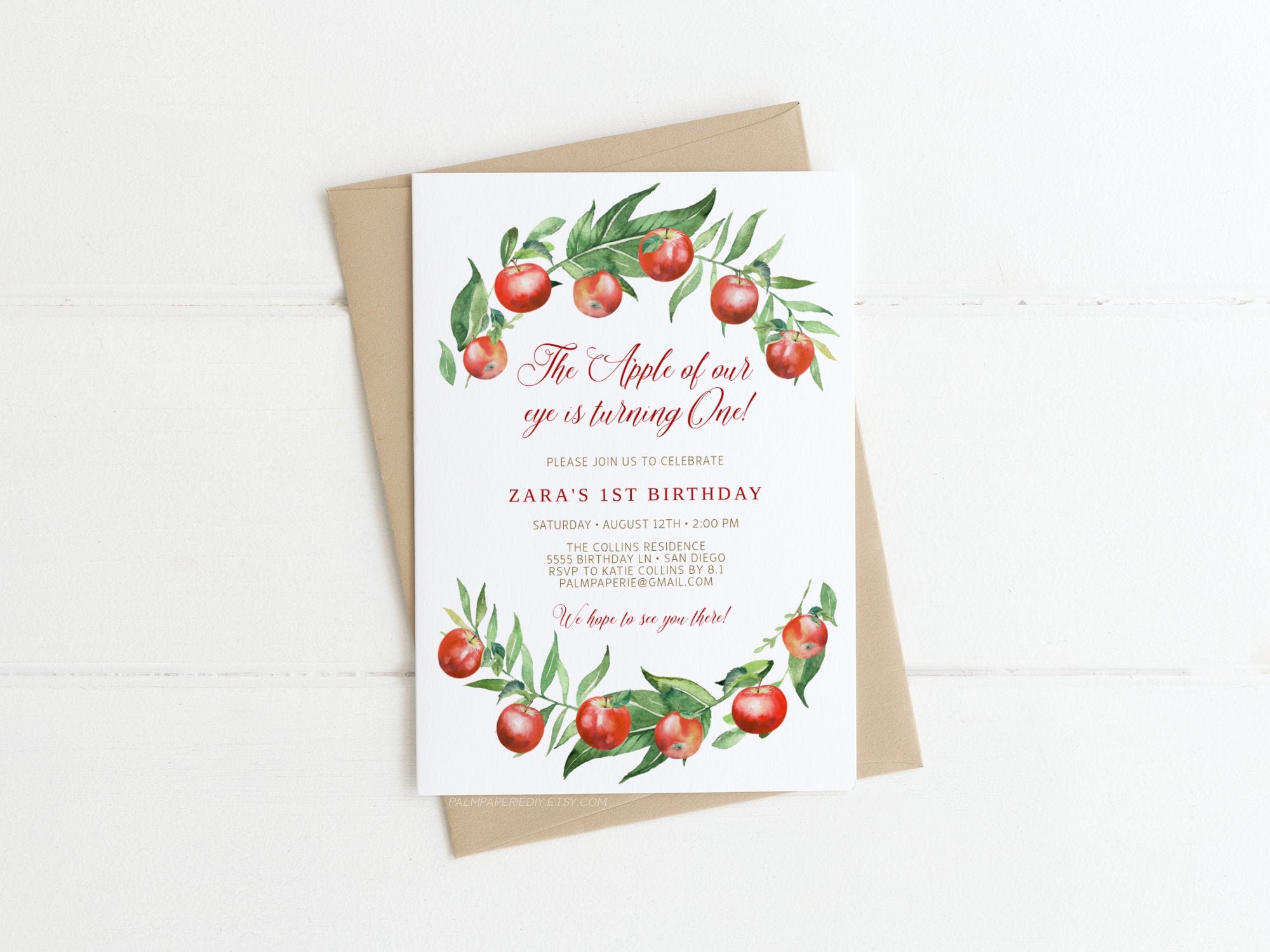 Apple Birthday Invitation Digital Download 1st Invites - Etsy