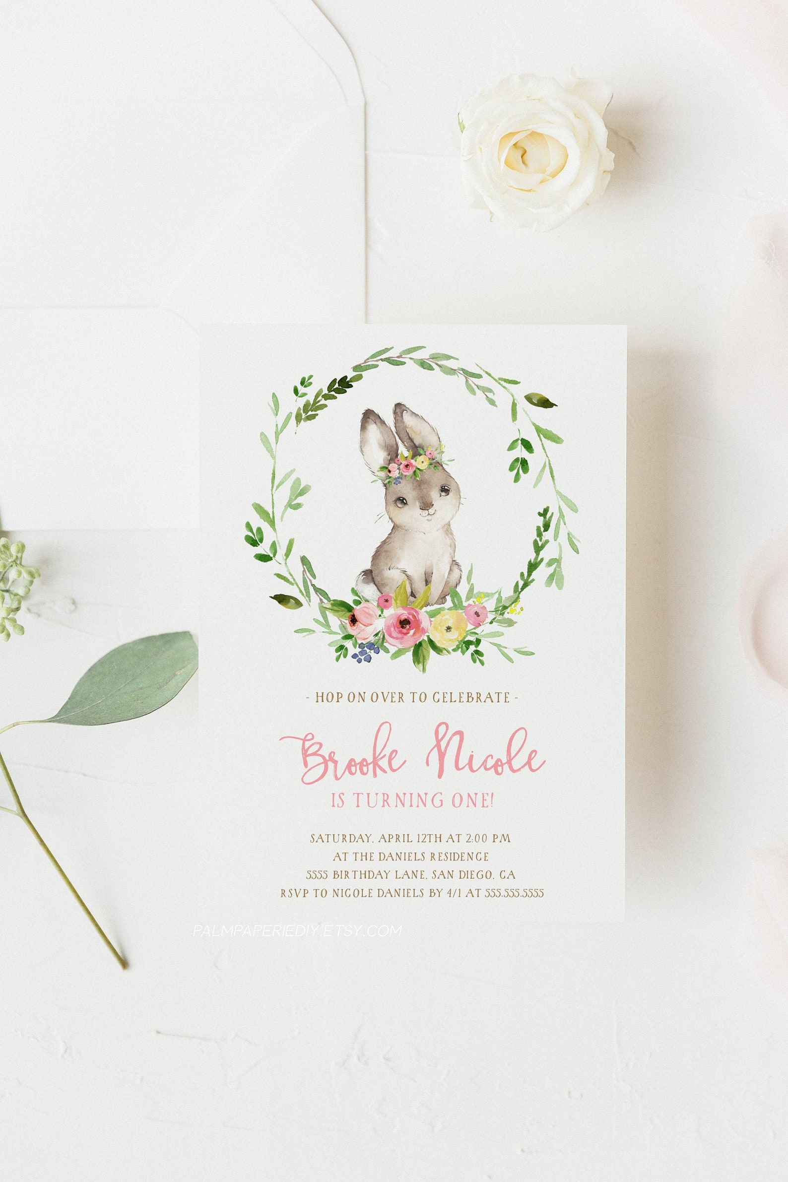 Bunny Birthday Invitation Editable Bunny Invite First One | Etsy