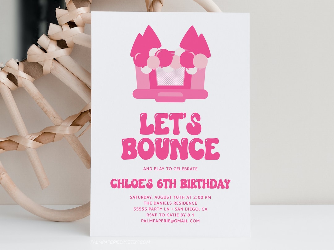Bounce Birthday Party Invitation Template, Girl, Jump Play Bday Invite ...