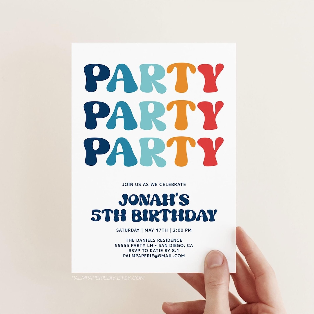 Boy Birthday Party Invitation Instant Download, Colorful Invites, Kids ...