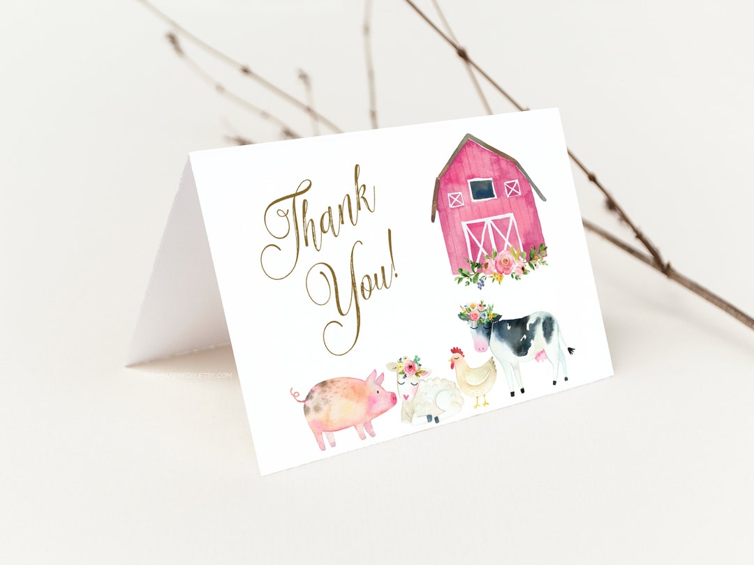 Farm Thank You Card, Barn, Barnyard Birthday Girl, Instant Download ...