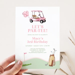 Golf Birthday Party Invitation, Pink Cart, Editable Template (digital ...