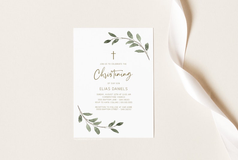 Christening Invitation for Boy Instant Download Template | Etsy