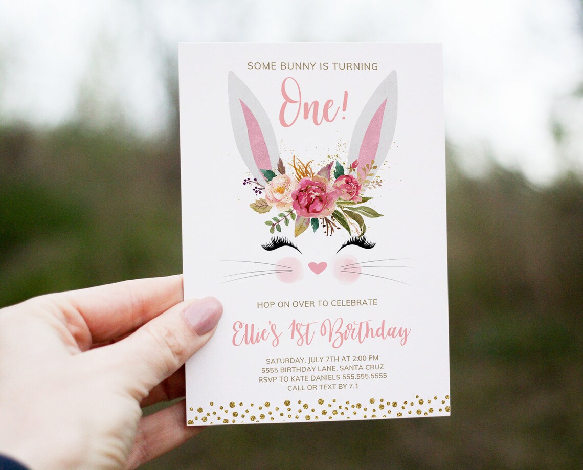 Bunny Birthday Invitation Download Girl Invite Spring | Etsy