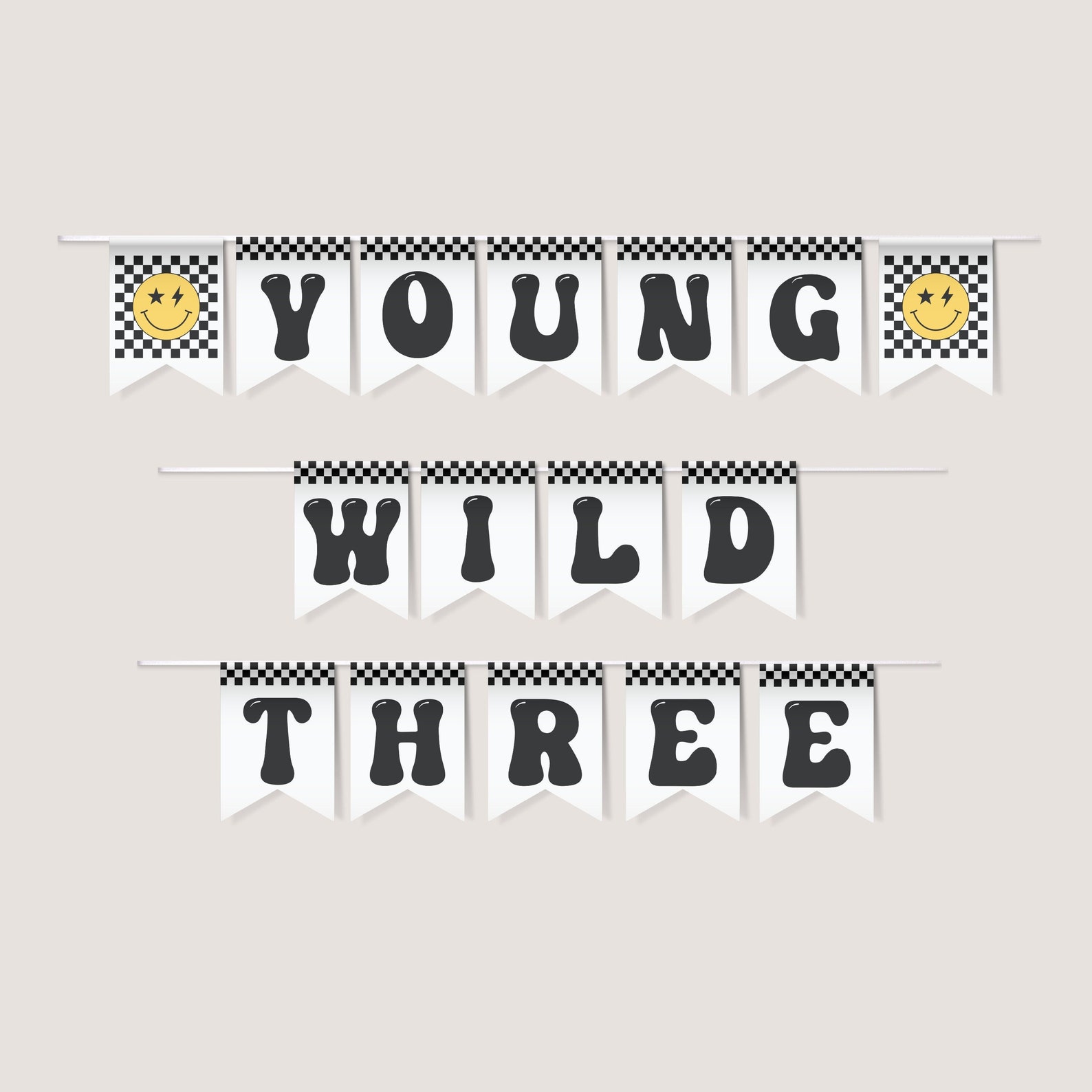 Young Wild Three Banner Template, Digital Download, 3rd Birthday ...
