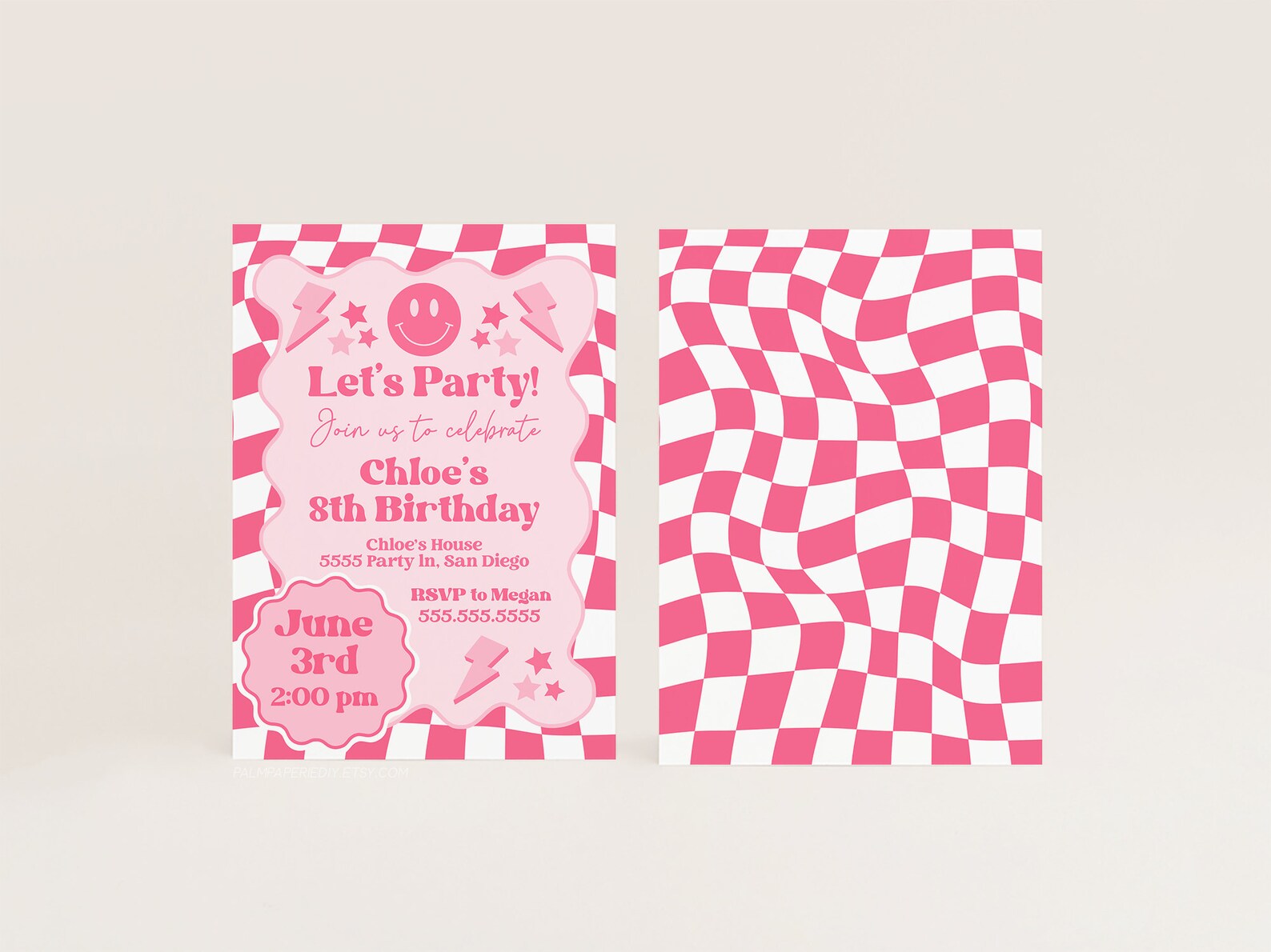 Birthday Invitation for Girl, Preppy Smile Theme Invite Template ...