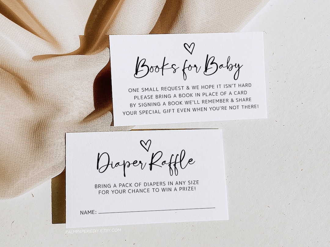 Books for Baby, Diaper Raffle Card, Baby Shower Inserts, Simple Gender ...