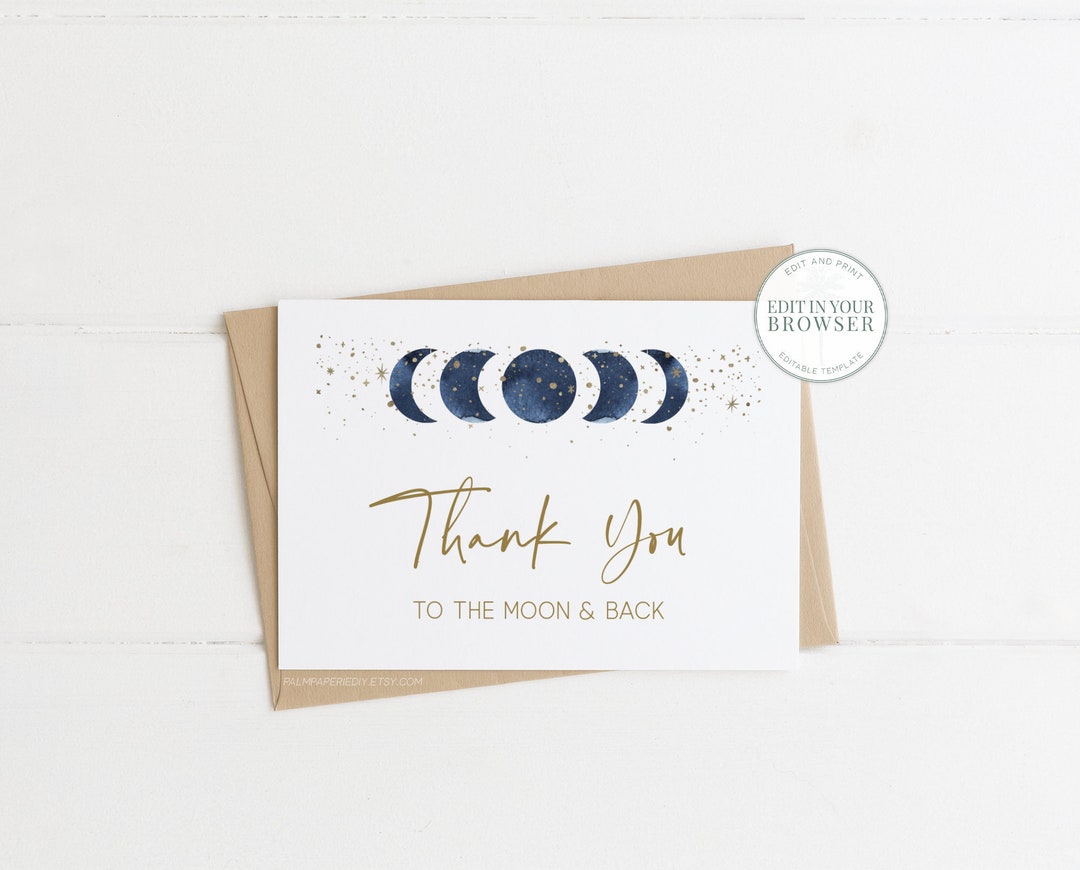 Moon Thank You Card, Instant Download Template, to the Moon and Back ...