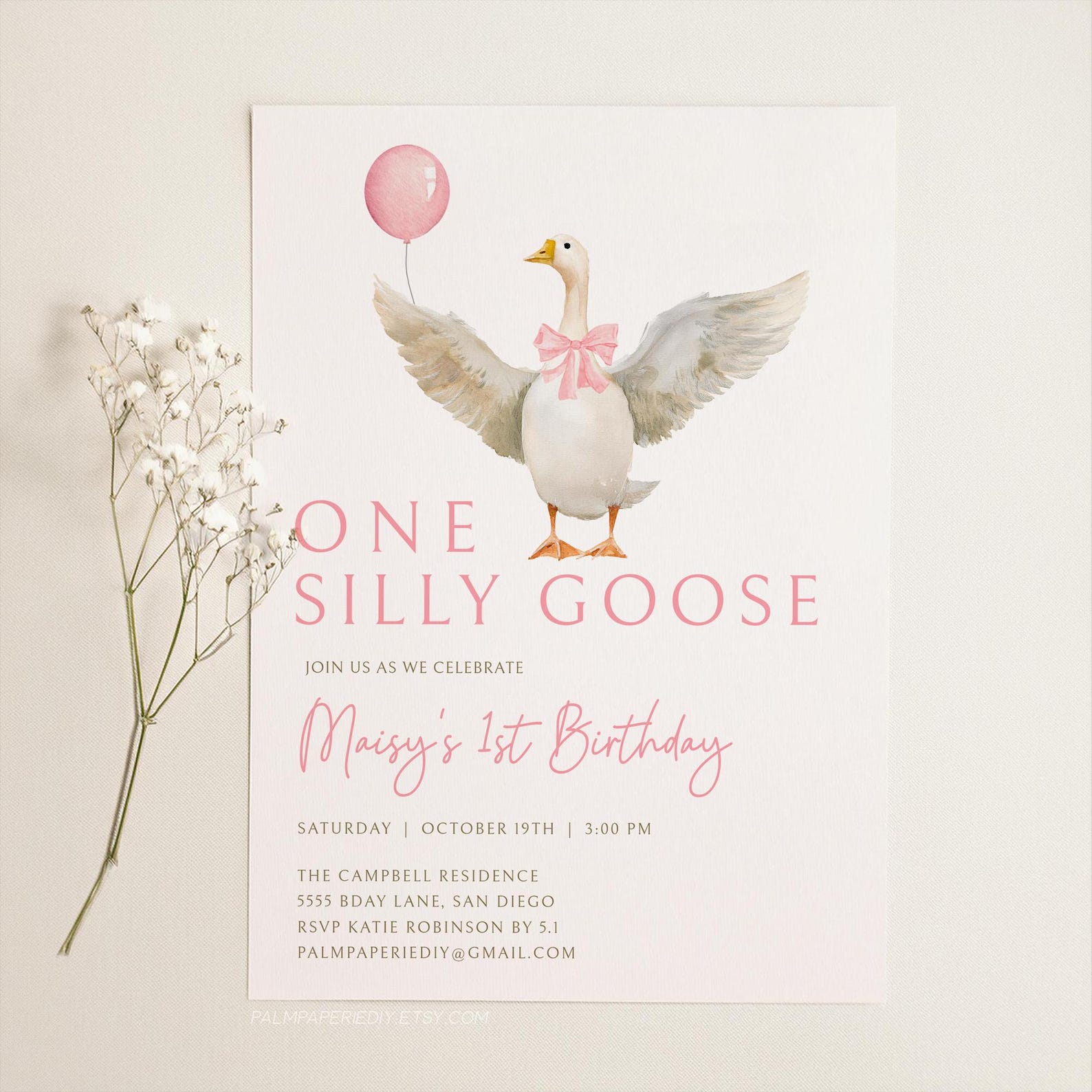 One Silly Goose Invitation Boy, Goose 1st Birthday Invite, Template ...
