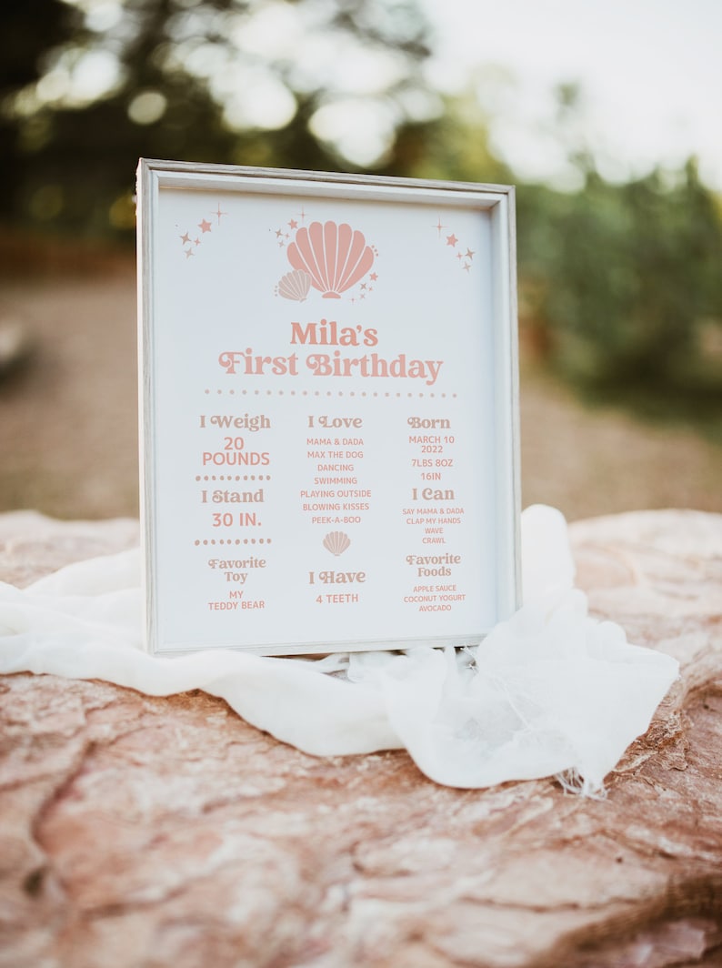 Sea Shell Birthday Milestone Board, Shellebrate Beach Theme, 1st Bday ...