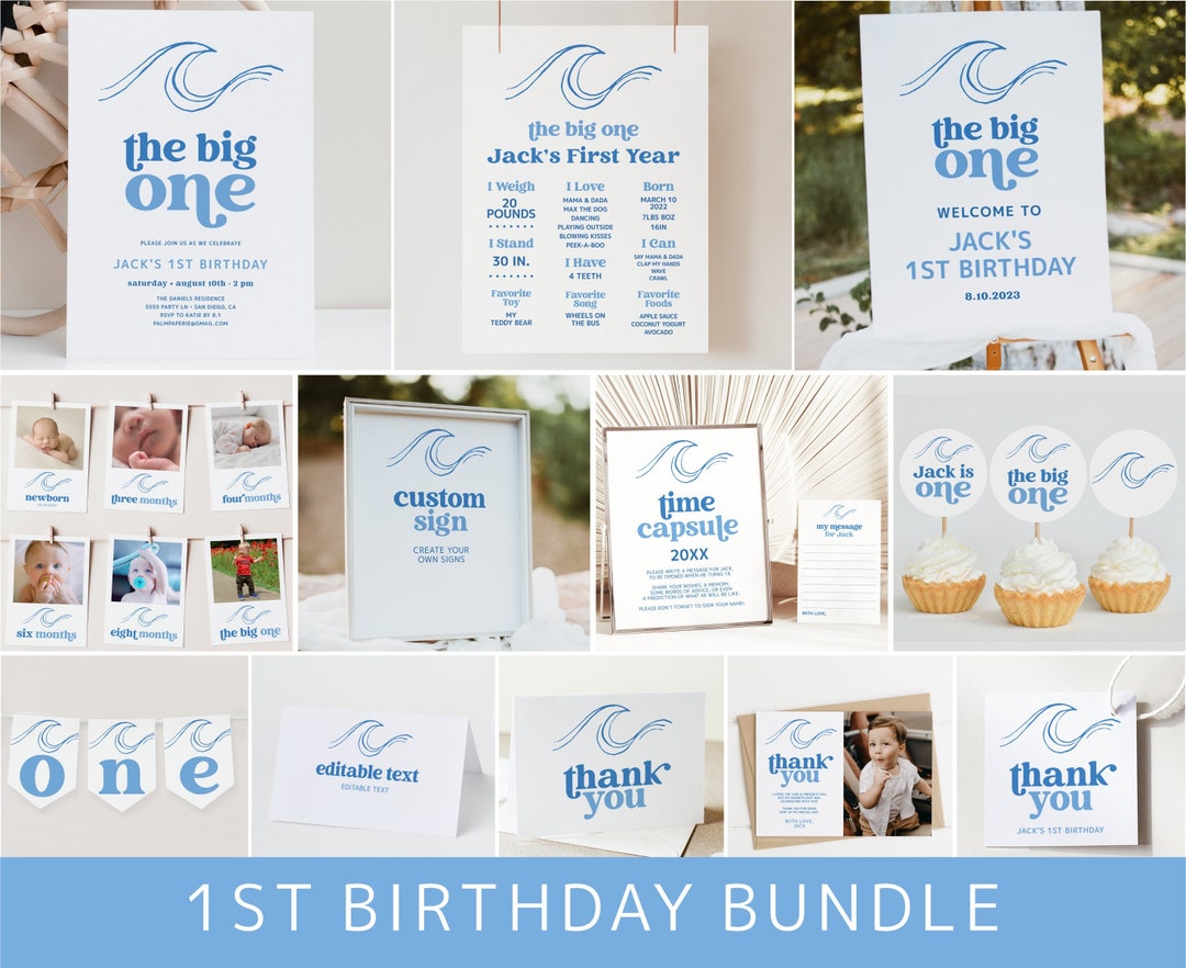 The Big One Invitation Bundle, 1st Birthday Party Template Package ...