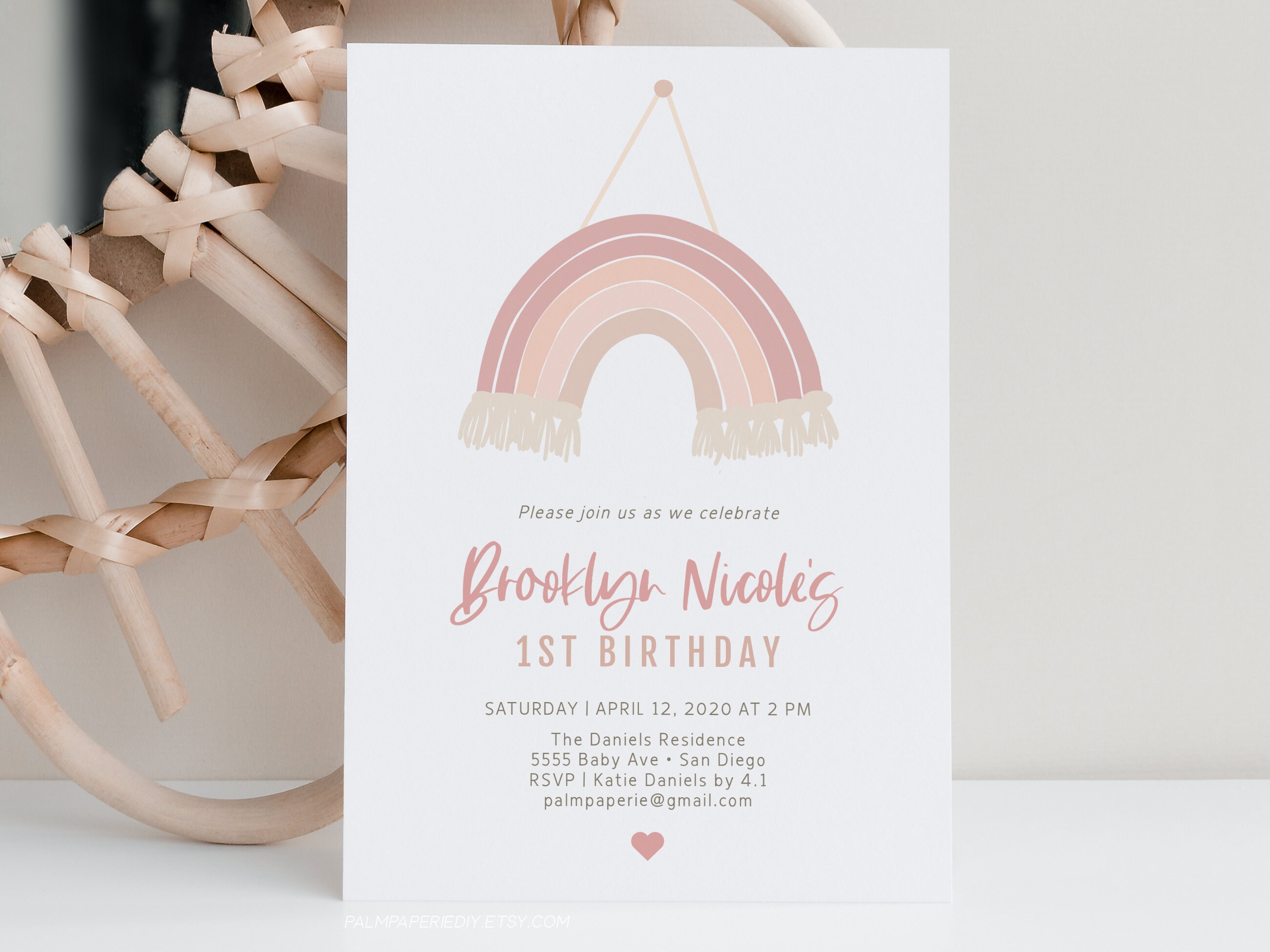 Invitación de cumpleaños del arco iris boho chica descarga - Etsy México