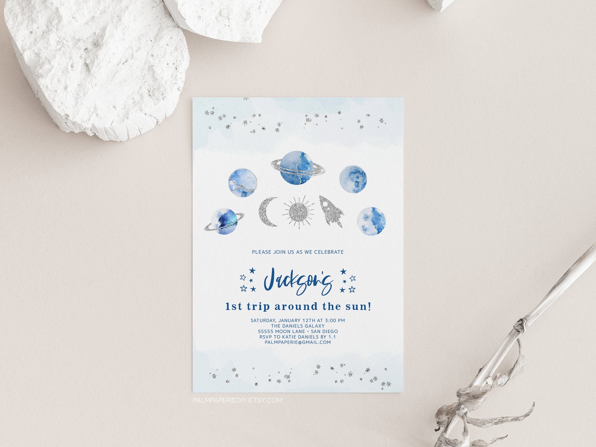 Space Invitation for boy 1st Birthday Invite Outer Space | Etsy