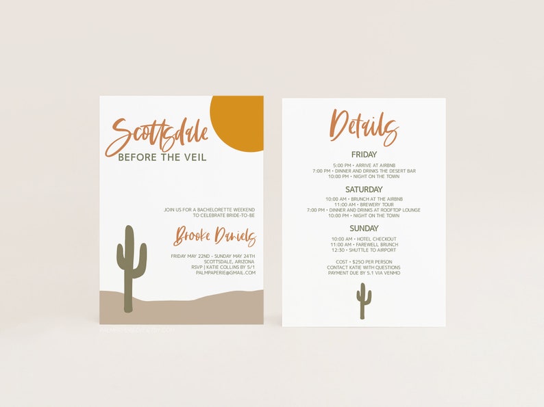 Desert Bachelorette Party Invitation With Itinerary (instant Download ...