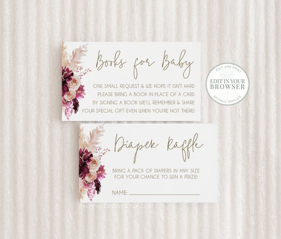 Boho Baby Shower Book Request Diaper Raffle Pampas Grass | Etsy