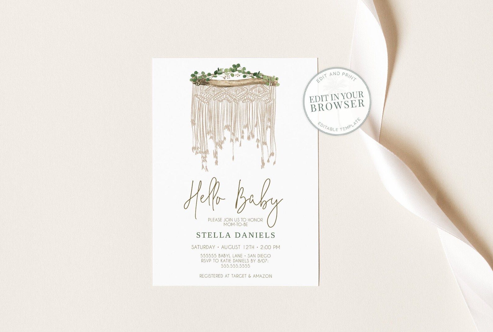 Boho Baby Shower Invitation, Instant Download, Bohemian, Gender Neutral ...