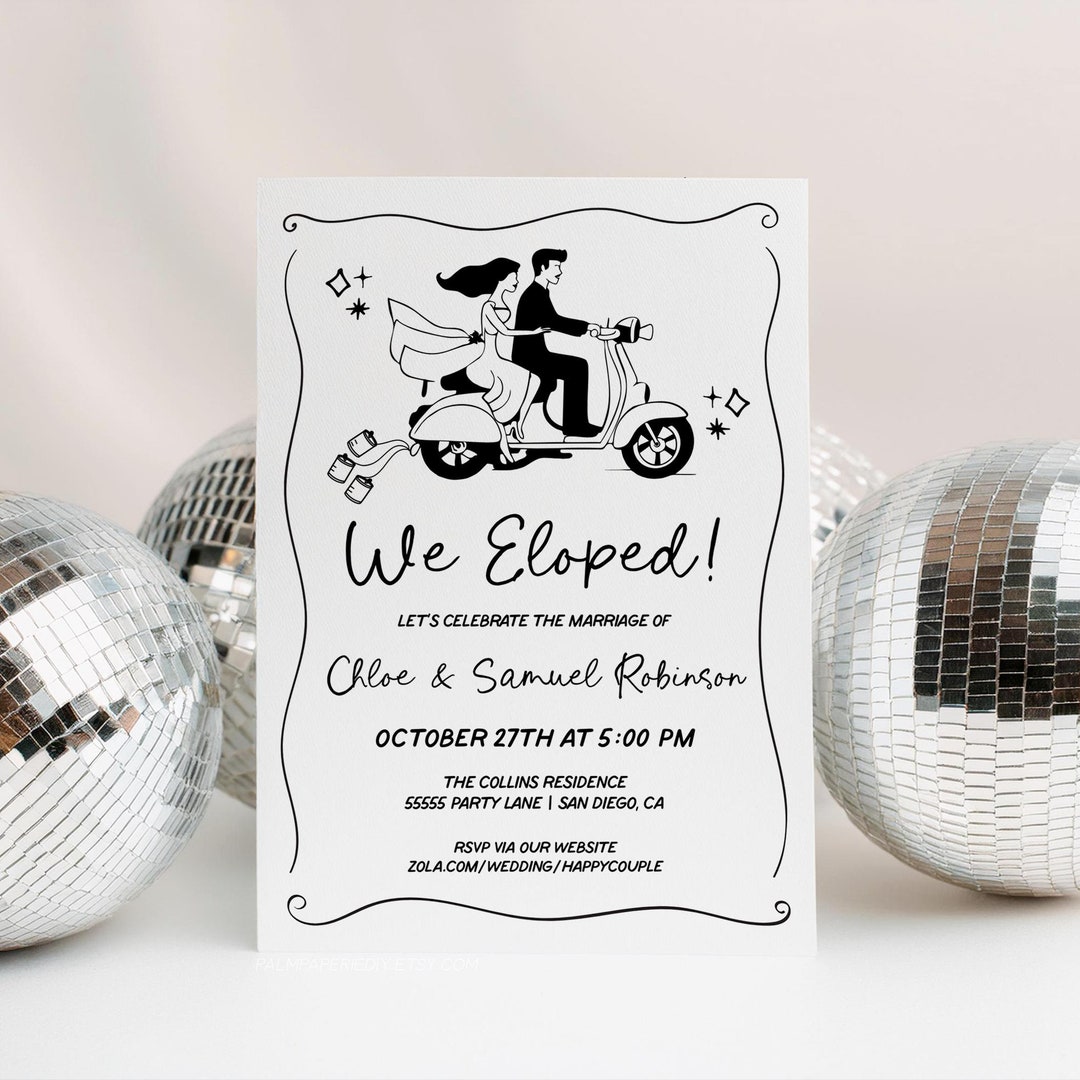 Elopement Invitation Template, Reception After Party Invites, Whimsical ...