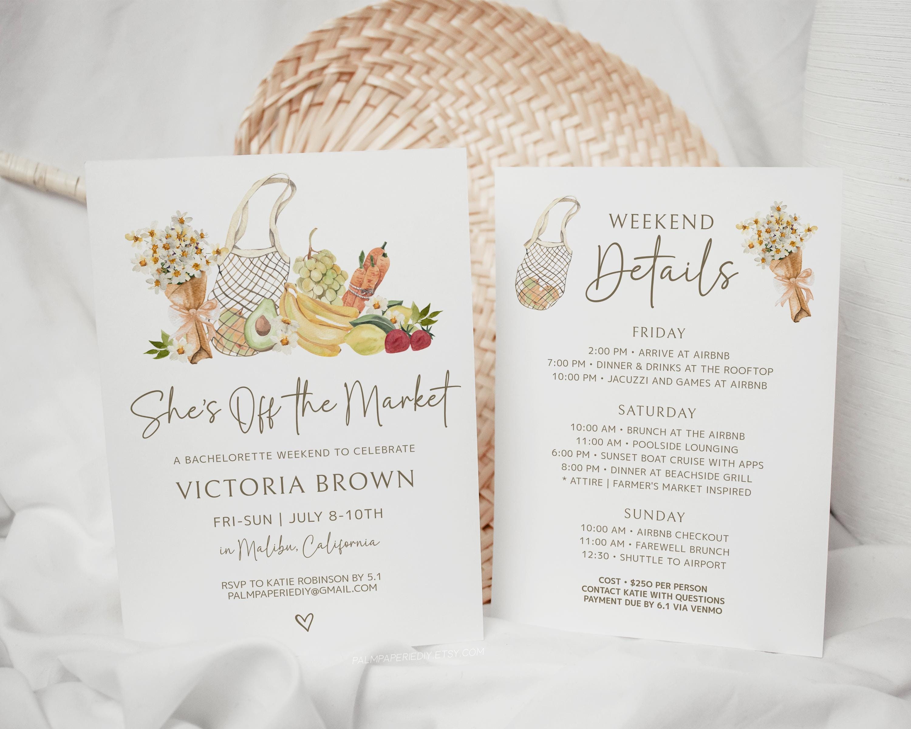Farmers Market Bachelorette Party Invitation, Itinerary Template ...