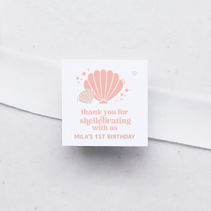 Shellebrate Birthday Favor Tag, Sea Shell Beach Theme, Pink Neutrals ...