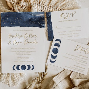 Celestial Wedding Invitation Suite, Moon Stars, Editable Template, Boho Bohemian Moon Phases ...