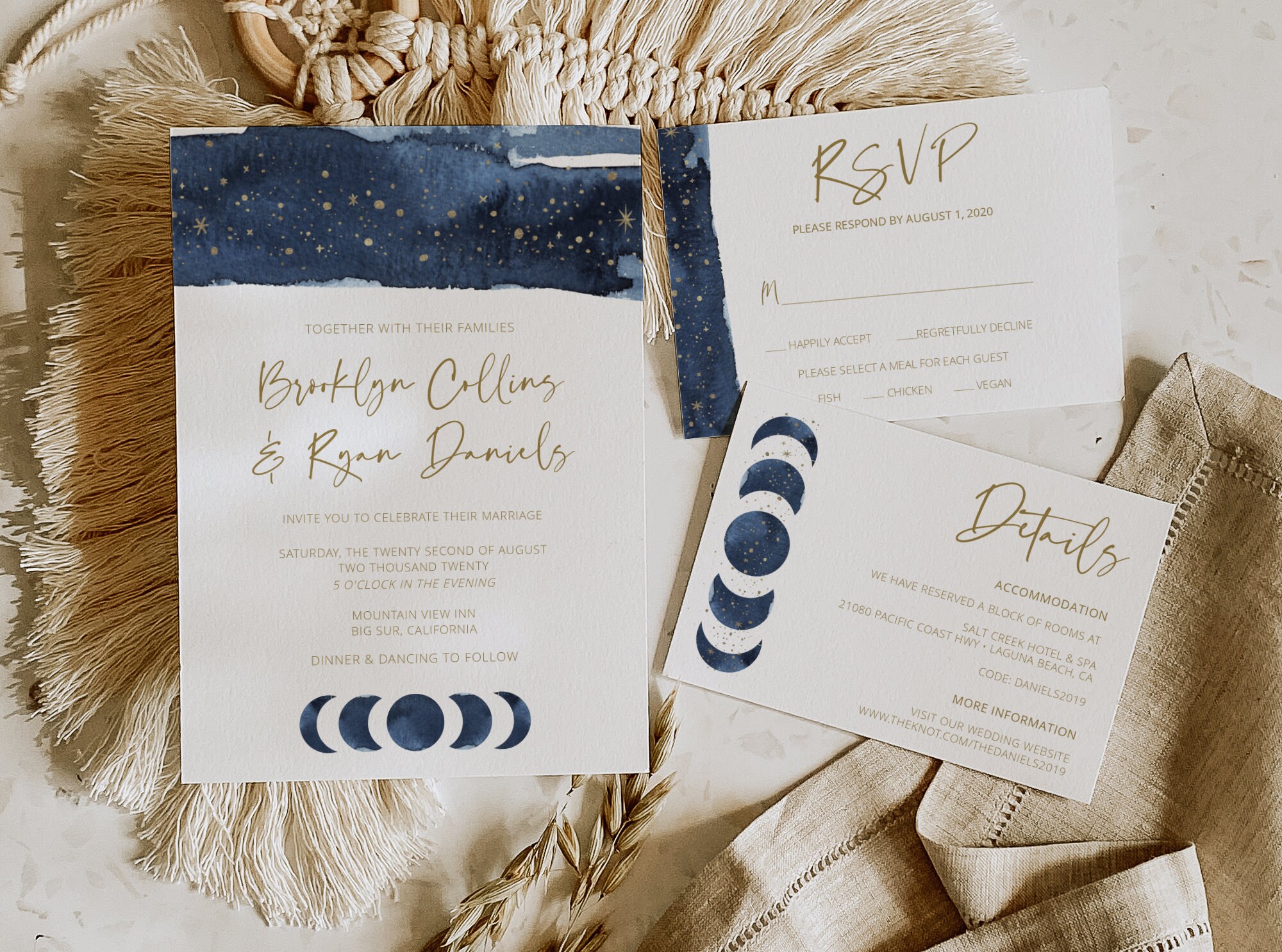 Celestial Wedding Invitation suite Moon Stars Editable | Etsy