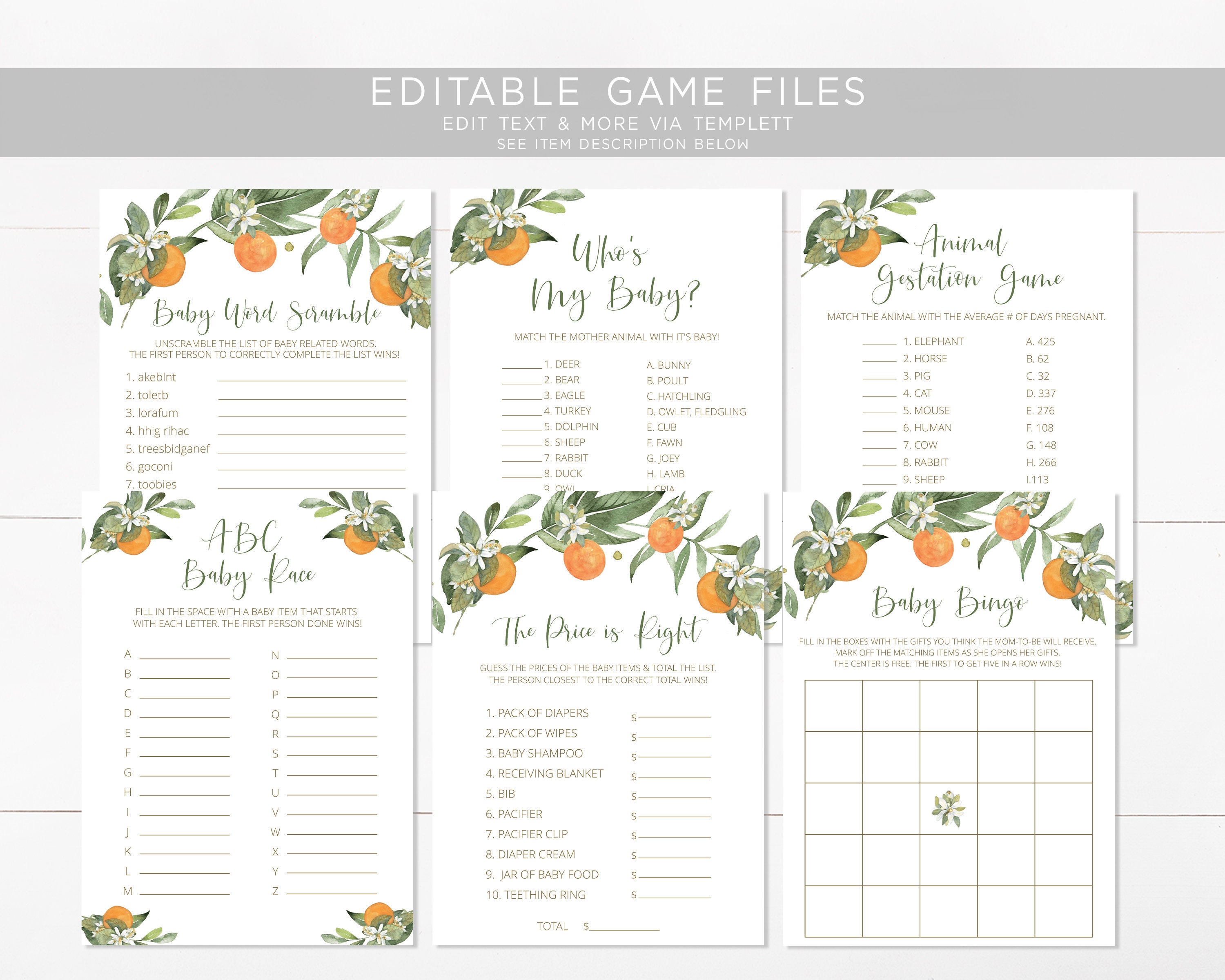 Party Games Paper & Party Supplies Orange Citrus Drink Up Baby Game ...