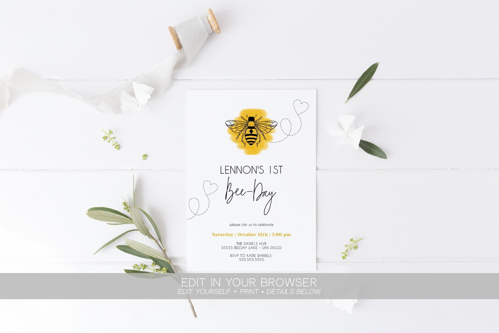 Bee Birthday Invitation Instant Download Template Girl Boy - Etsy