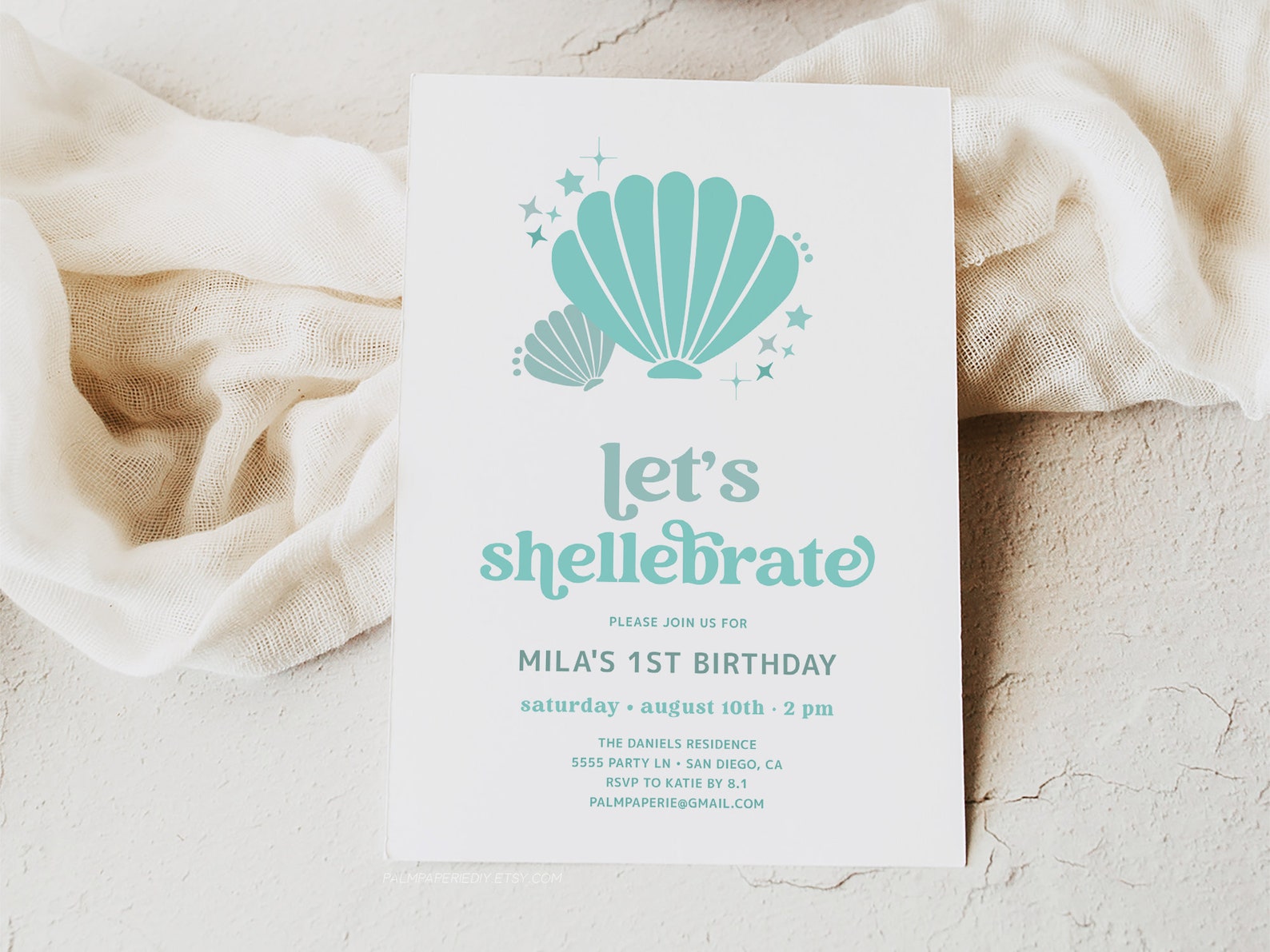 Sea Shell Birthday Invitation Girl Party Invites - Etsy