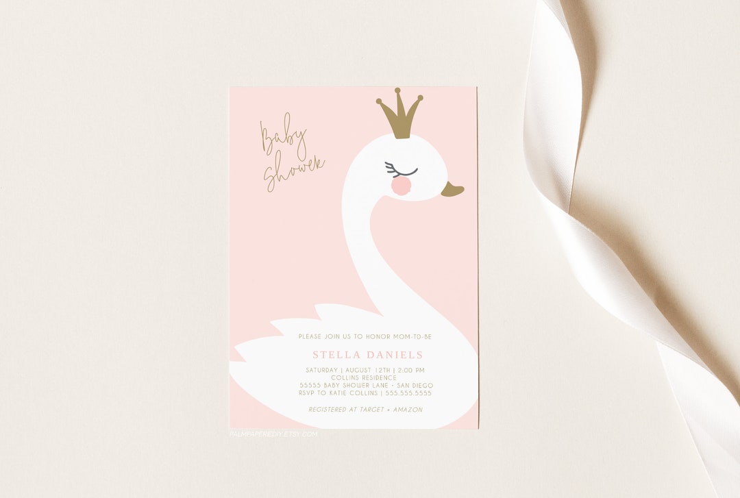 Swan Baby Shower Invitation, Girl, Swan Princess, INSTANT DOWNLOAD ...