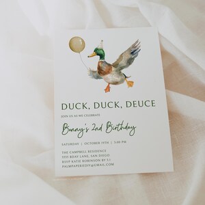 Duck 2nd Birthday Invitation, Duck Duck Deuce, Mallard Invite Template ...