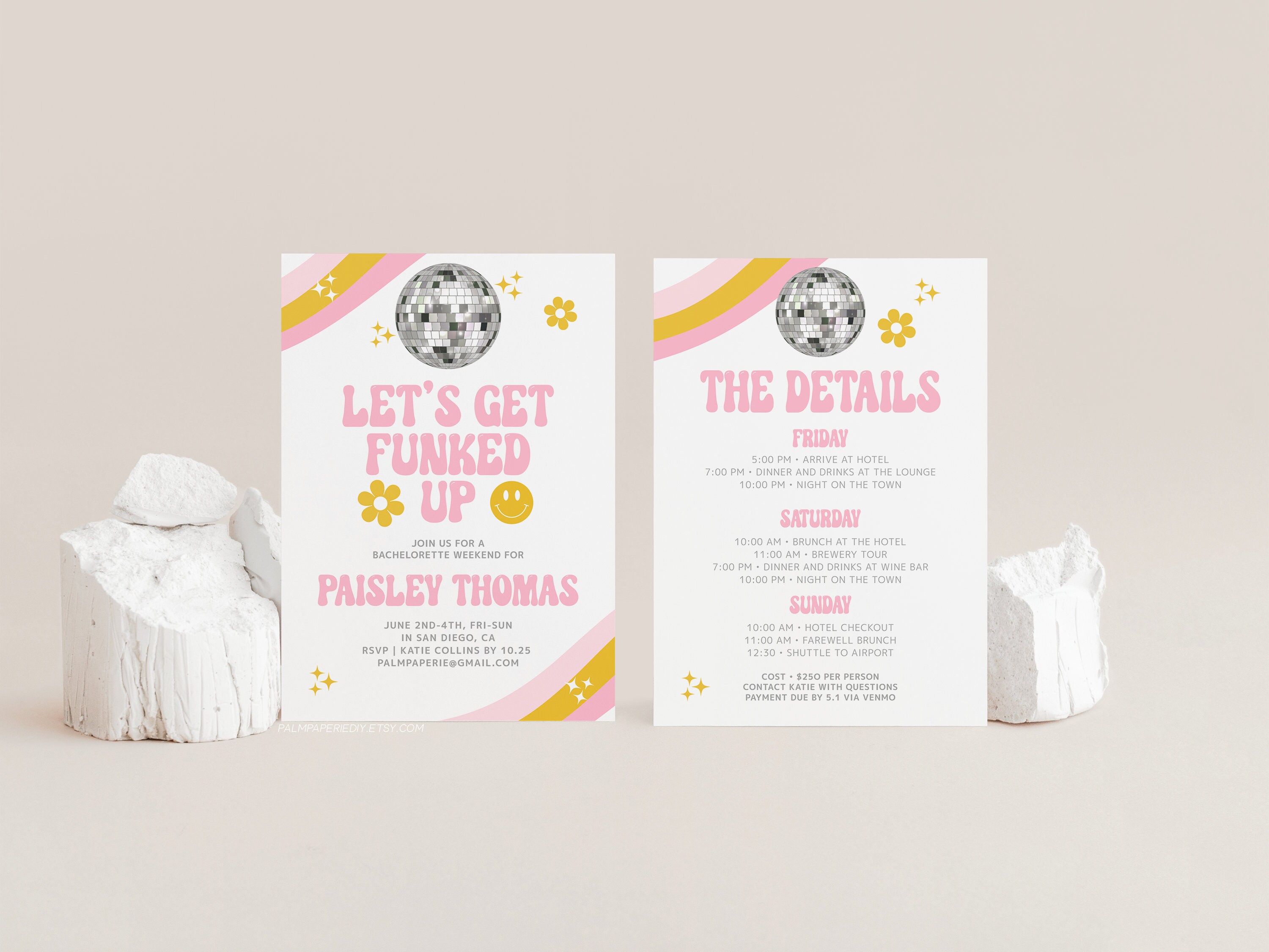 Lets Get Funked up Bachelorette Party Invitations Groovy - Etsy