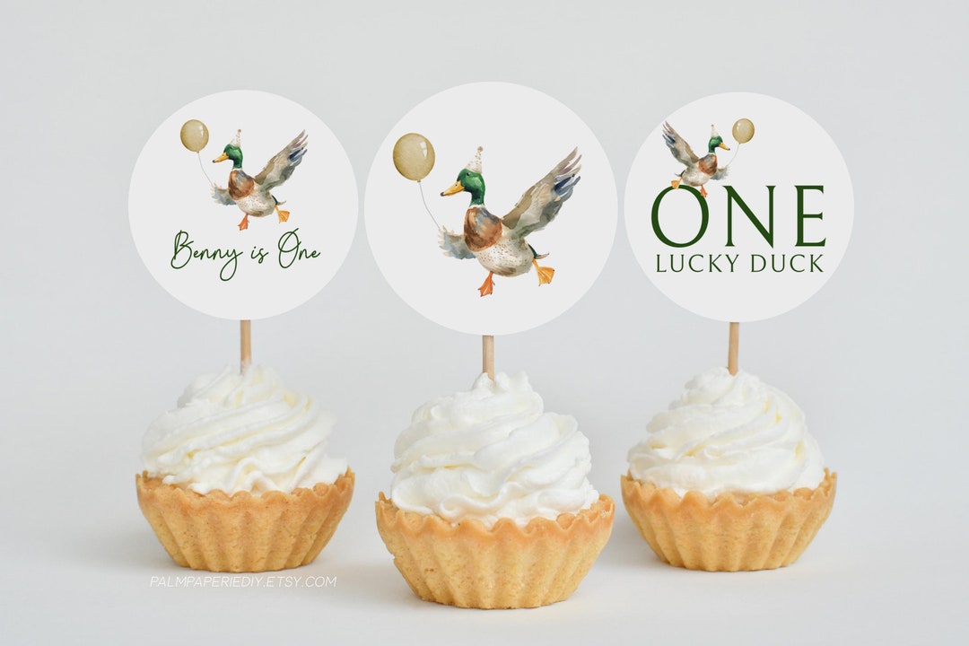 One Lucky Duck Birthday Cupcake Toppers, Mallard Duck 1st Bday, Digital ...