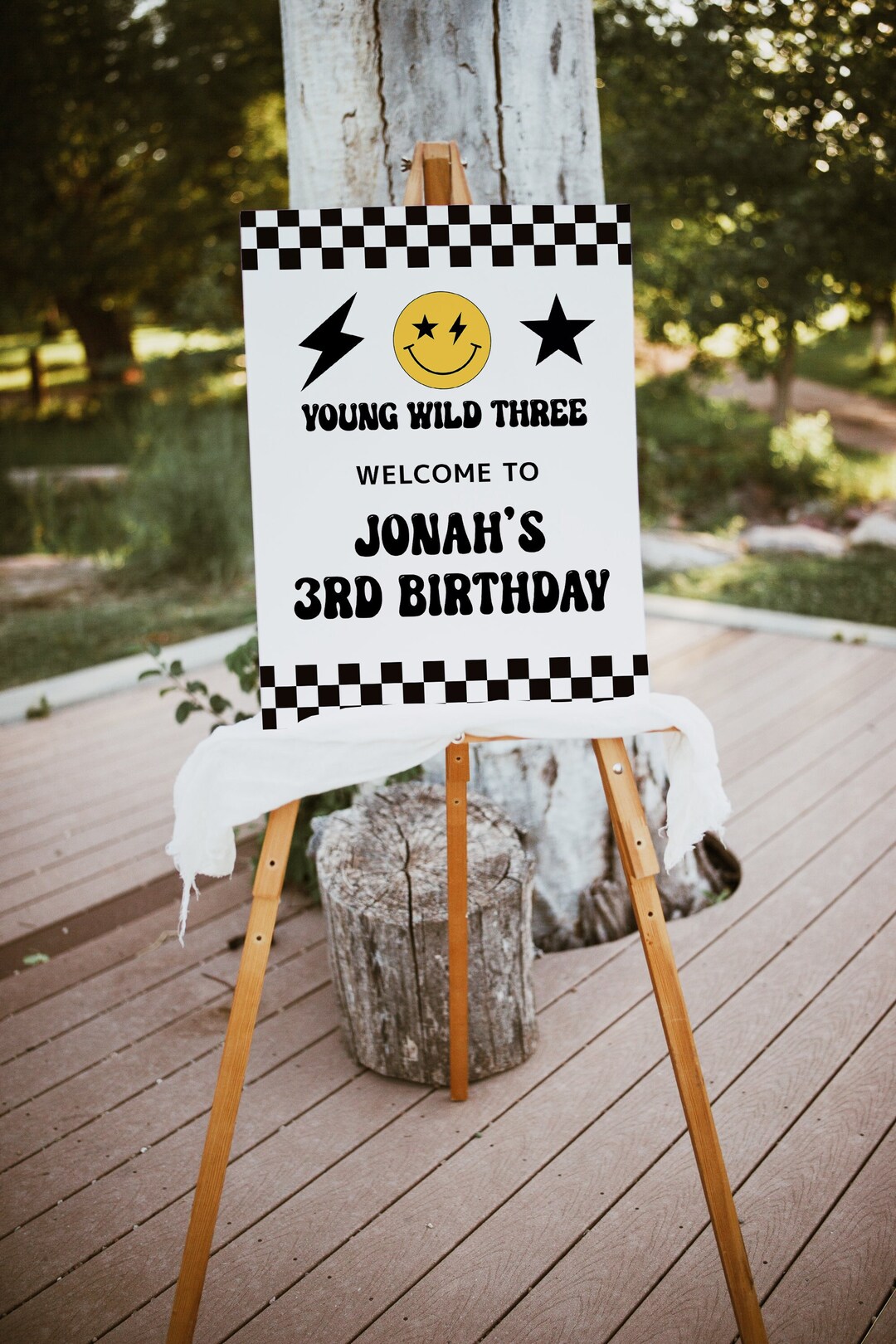 Young Wild Three Birthday Welcome Sign Template, 3rd Bday Boy, Signage ...