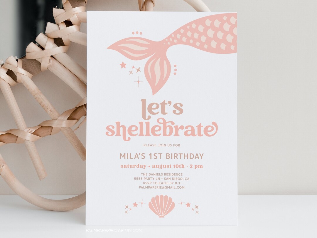 Mermaid Birthday Invitation, Beach Party Invites for Girl, Shellebrate ...