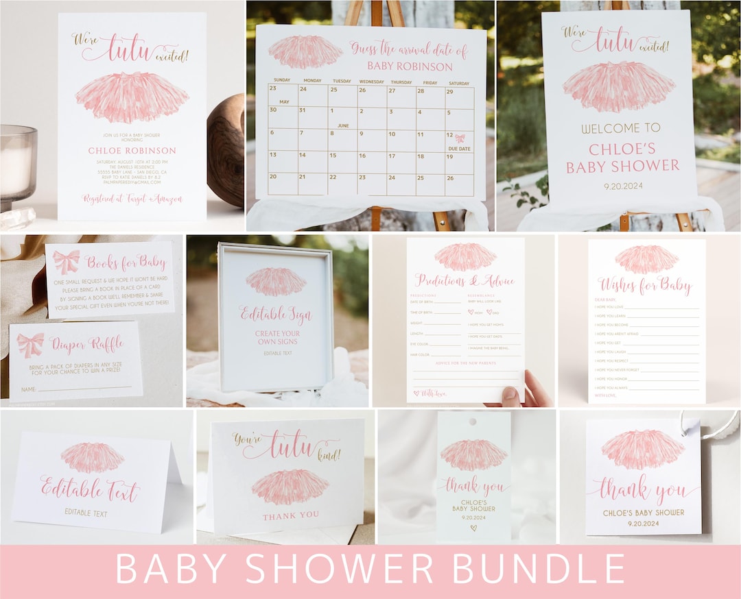 Tutu Baby Shower Bundle, Invitation Template Package, Tutu Excited ...