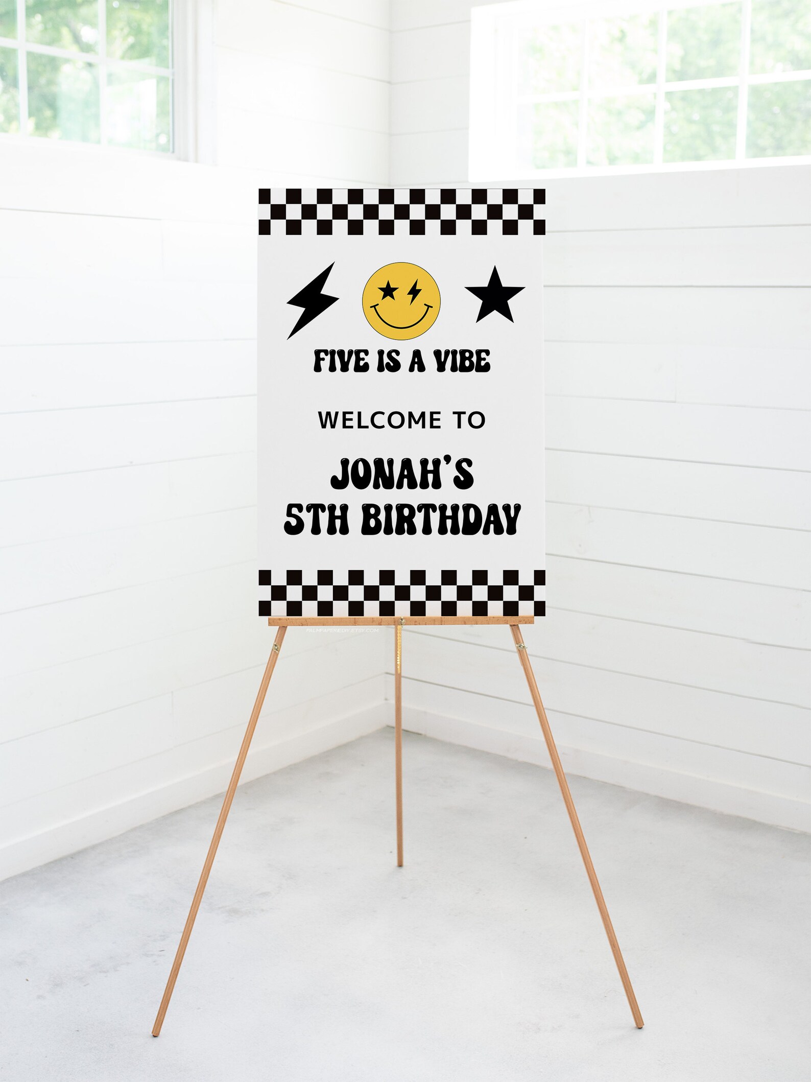 Five is a Vibe Birthday Welcome Sign Template, 5th Bday Boy, Signage ...