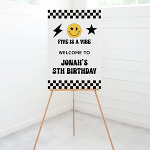 Five is a Vibe Birthday Welcome Sign Template, 5th Bday Boy, Signage ...